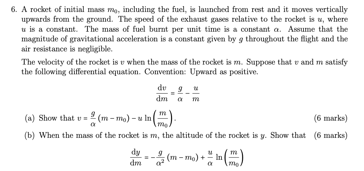 Solved A rocket of initial mass m0, including the fuel, | Chegg.com