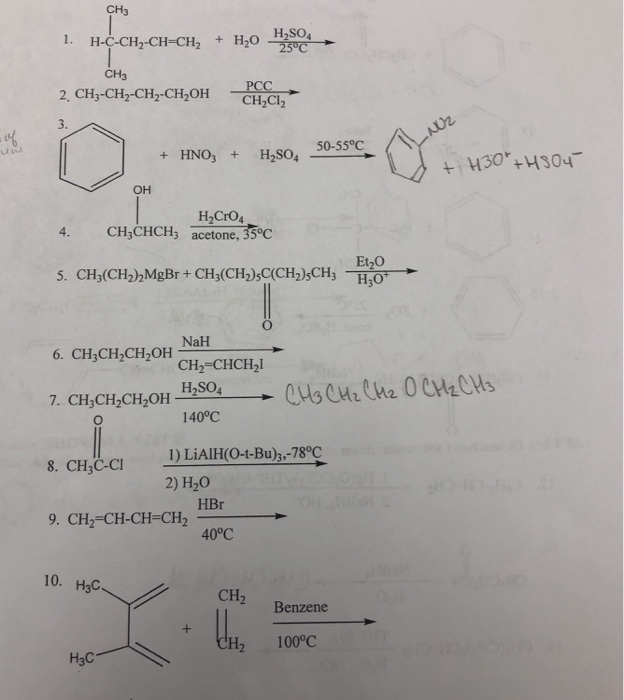 Solved CH3 1. H2O + H-C-CH2-CH=CH2 CH3 2. CH3-CH2-CH2-CH2OH | Chegg.com