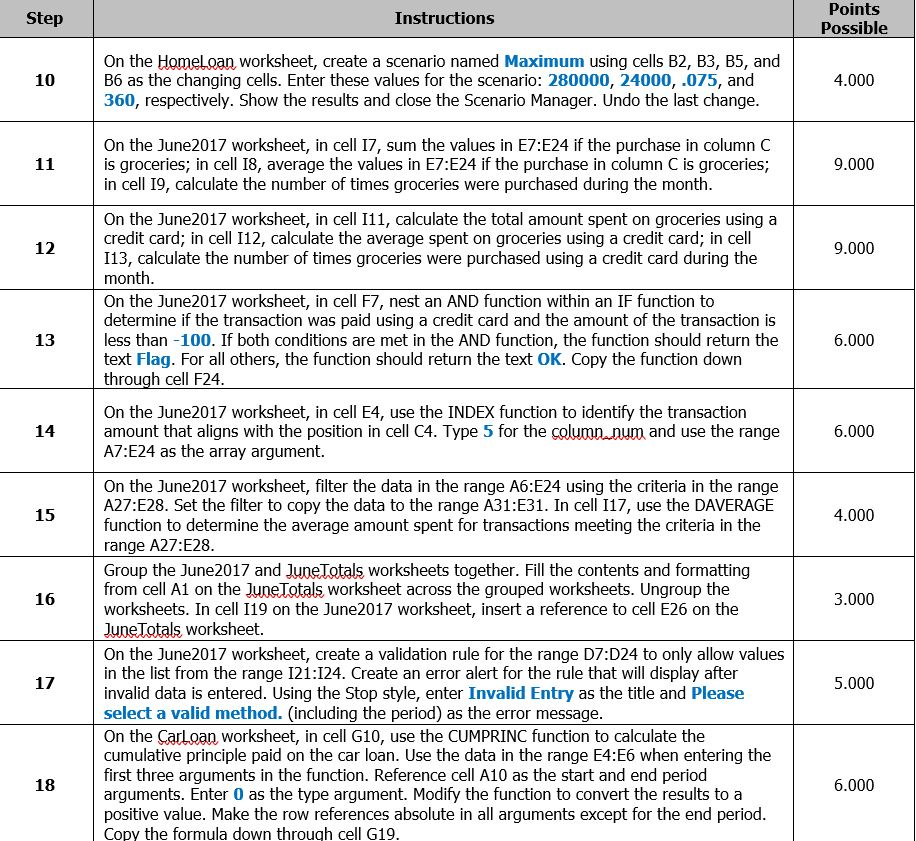 Points Possible Step Instructions Start Excel. Open | Chegg.com