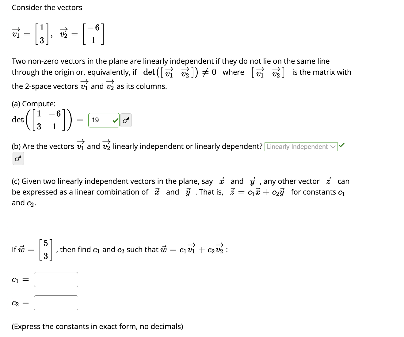 Solved Consider the vectors v1=[13],v2=[−61] Two non-zero | Chegg.com