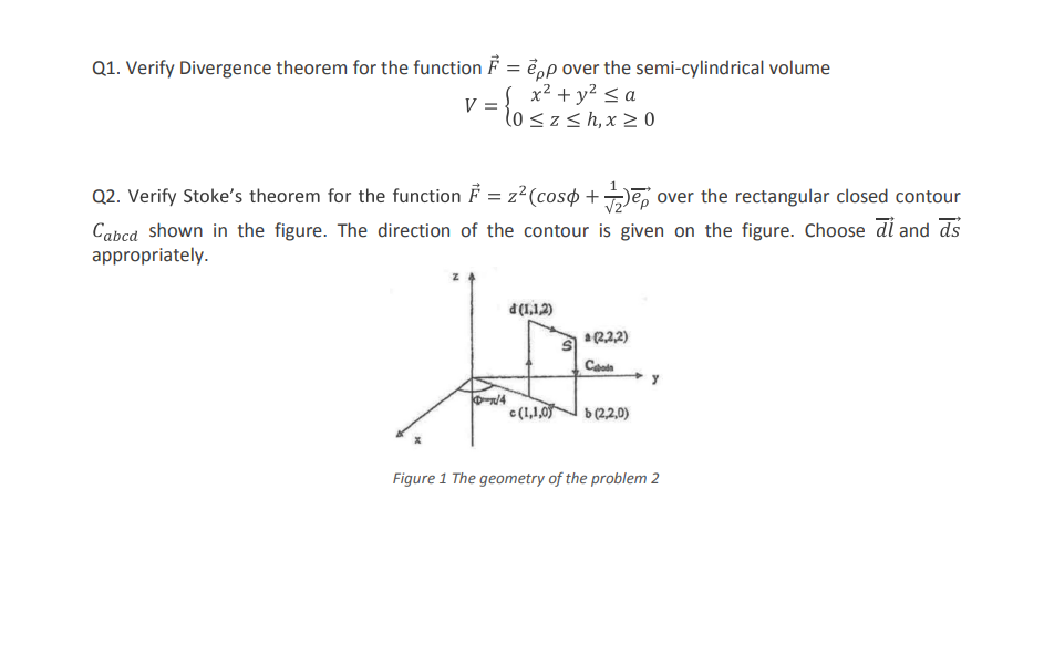 Solved Q1. Verify Divergence theorem for the function F=eρρ | Chegg.com
