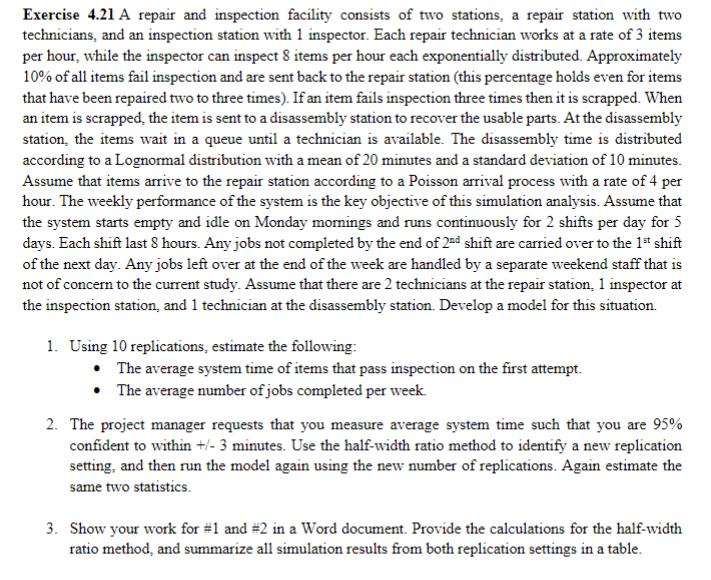 Solved Exercise 4.21 A repair and inspection facility | Chegg.com