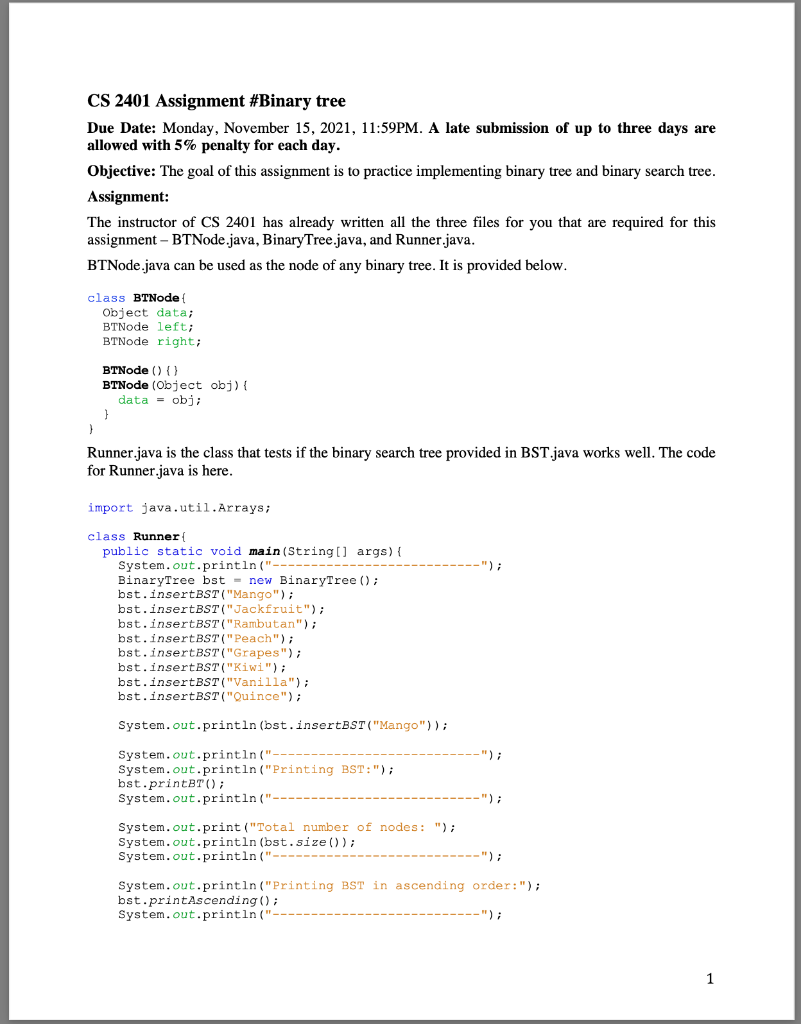 Solved JAVA Binary Tree Lab (PLEASE READ INSTRUCTIONS | Chegg.com