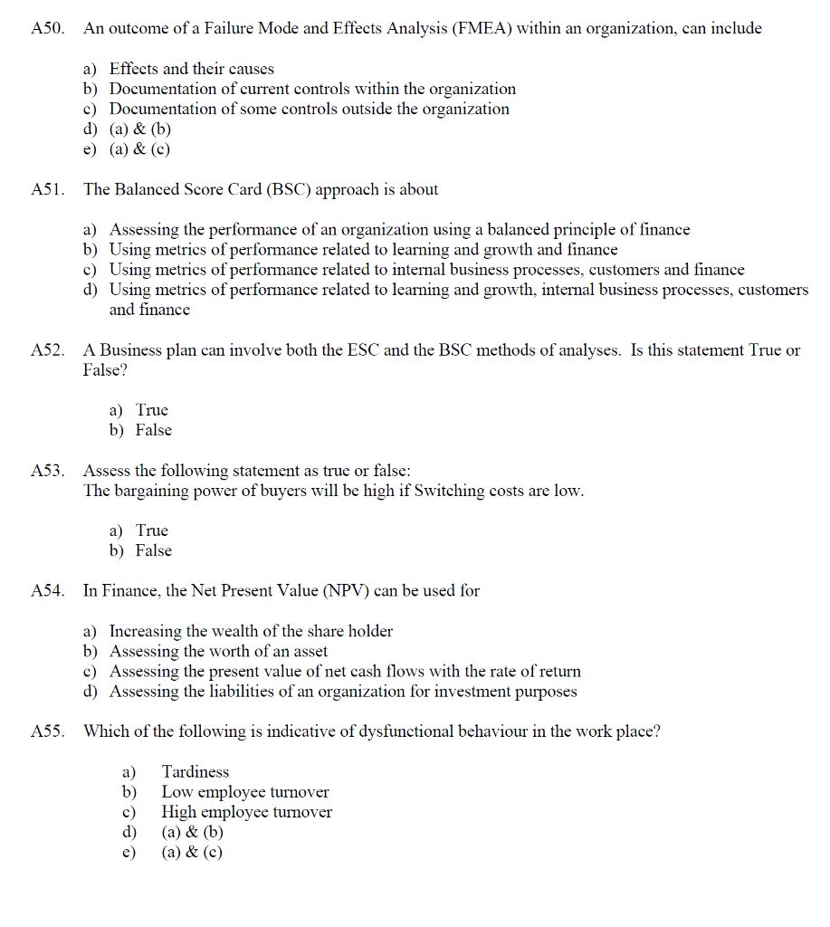 Solved A50. An outcome of a Failure Mode and Effects | Chegg.com