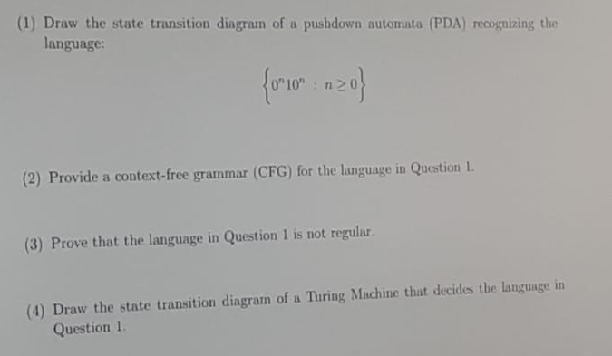 Solved (1) Draw the state transition diagram of a pushdown | Chegg.com
