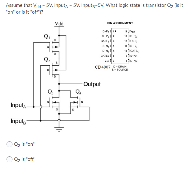 Solved Assume the Vdd = 5V, Inputa = OV, Inputg=5V. What | Chegg.com