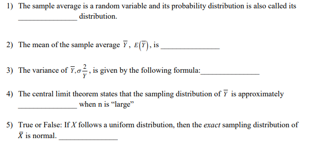 Solved 1) The sample average is a random variable and its | Chegg.com