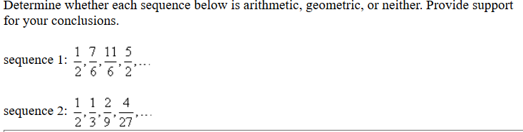 Solved Determine whether each sequence below is arithmetic, | Chegg.com