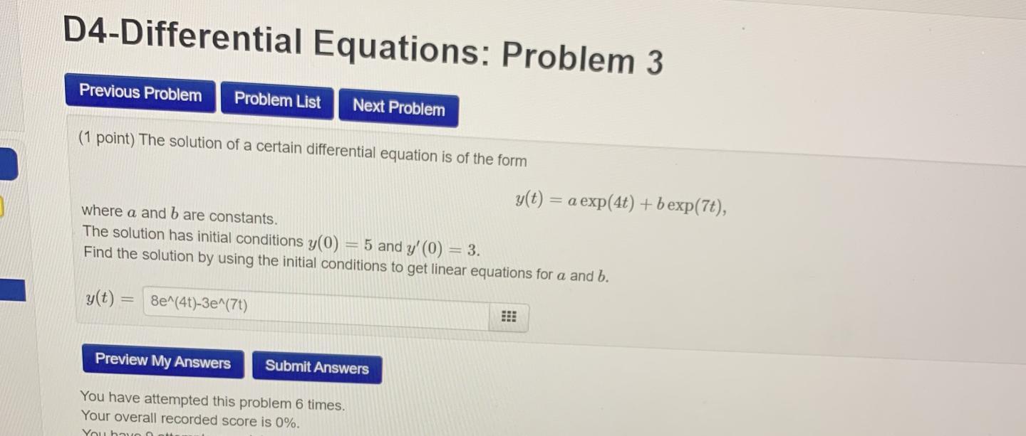 Solved D4-Differential Equations: Problem 3 Previous Problem | Chegg.com
