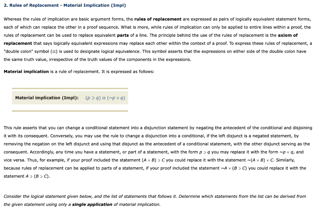 Solved 2. Rules of Replacement - Material Implication (Impl) | Chegg.com