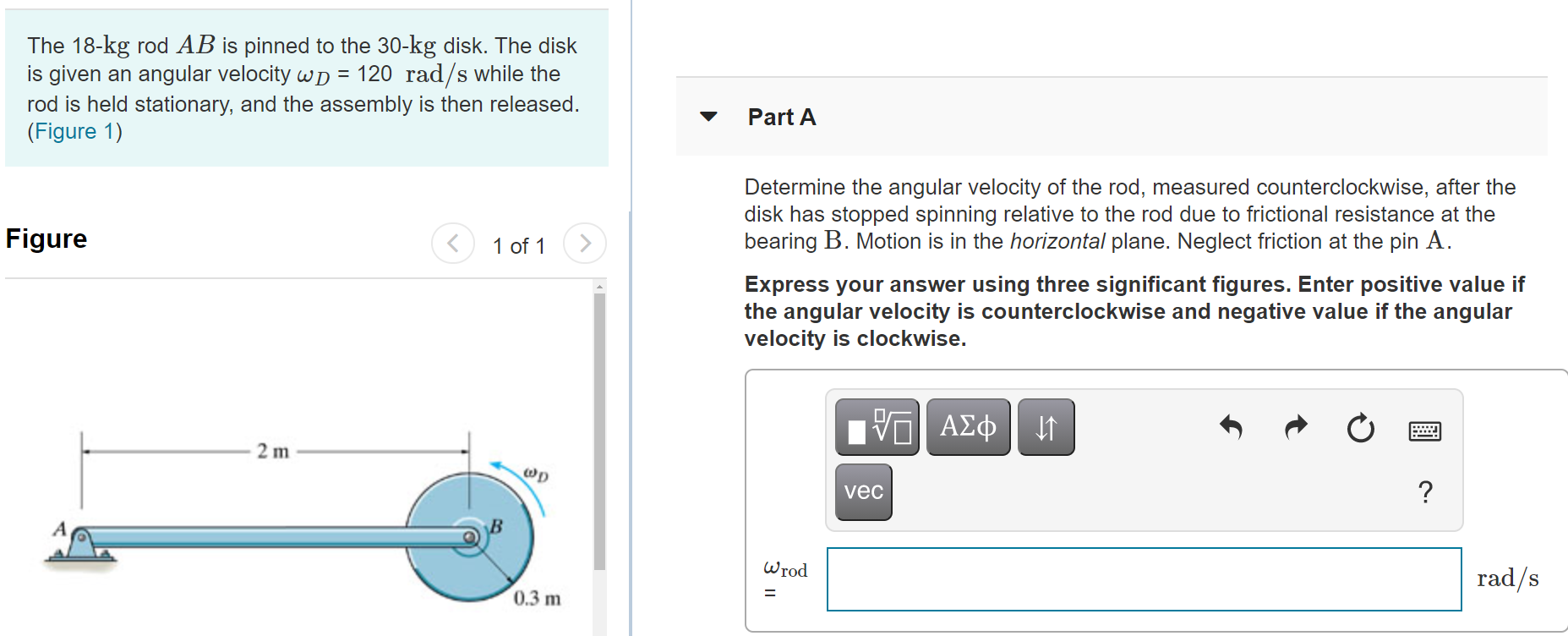 Solved The 18-kg rod AB is pinned to the 30-kg disk. The | Chegg.com
