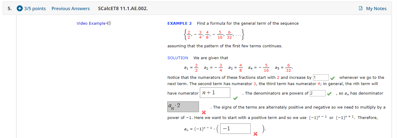 Solved 5. + 3/5 points Previous Answers CalcET8 11.1.AE.002. | Chegg.com