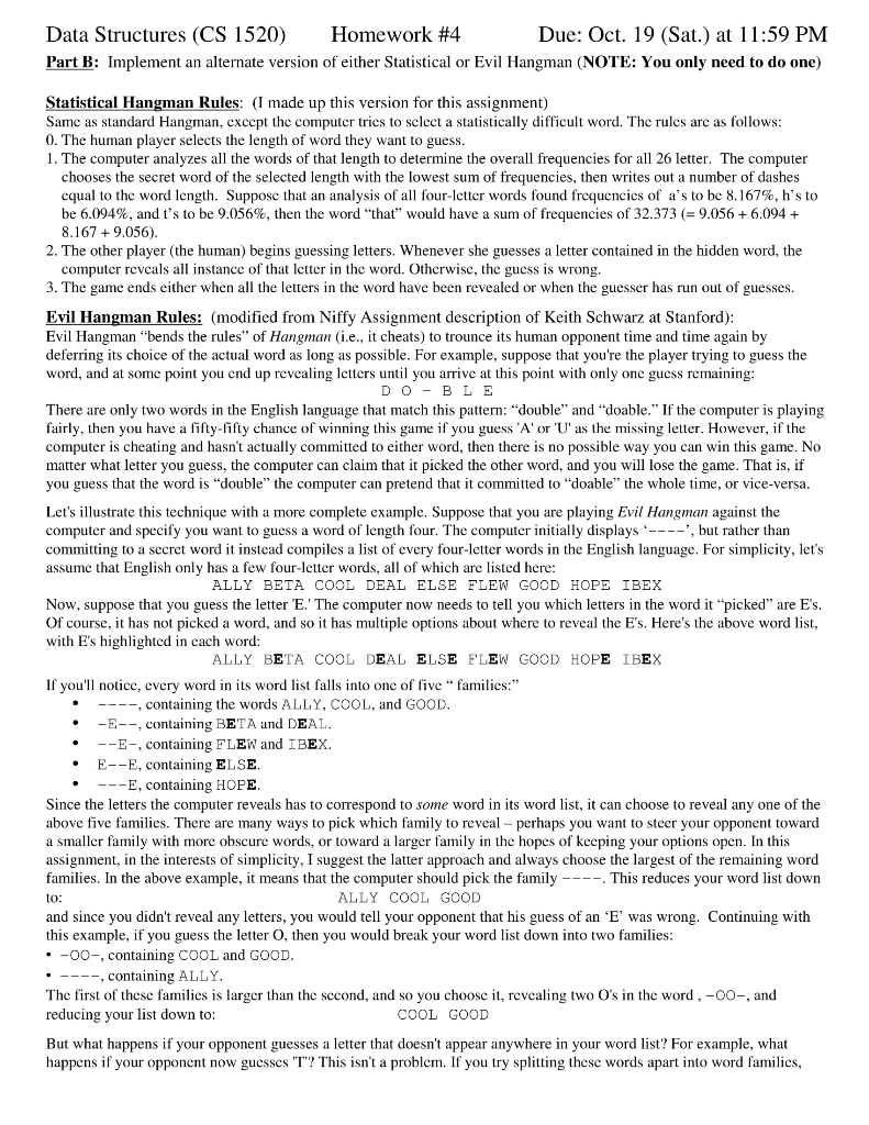 Data Structures (CS 1520) Homework #4 Due: Oct. 19 | Chegg.com