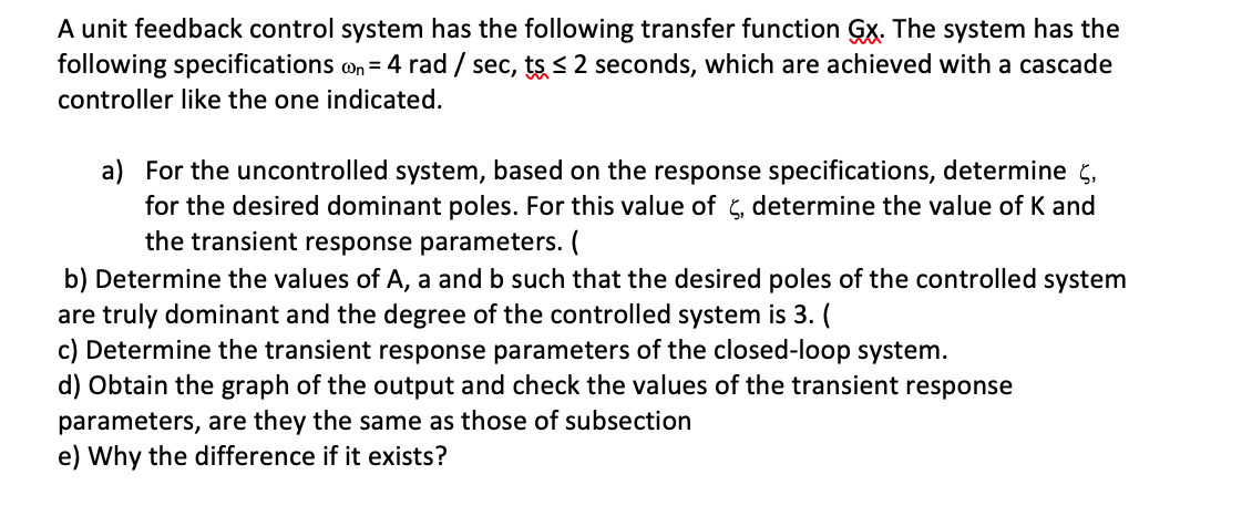 A unit feedback control system has the following | Chegg.com