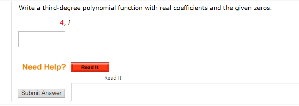 Solved Write a third-degree polynomial function with real | Chegg.com