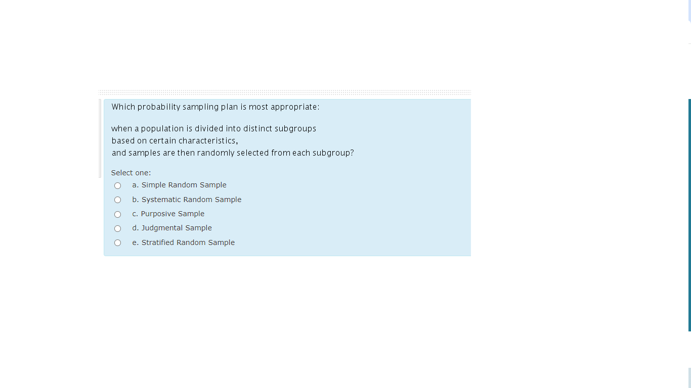 Solved Which probability sampling plan is most | Chegg.com
