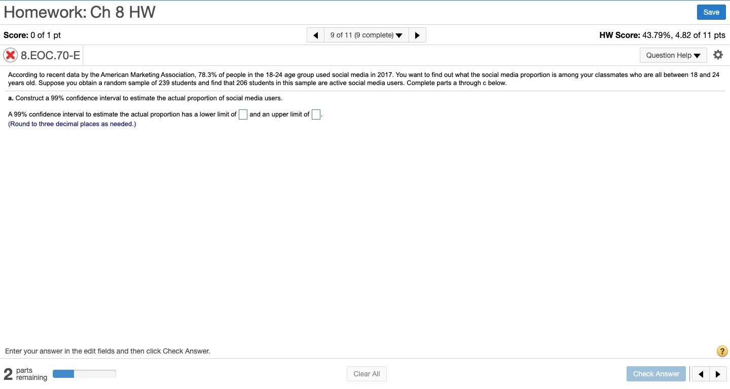 Solved Homework Ch 8 Hw Save Score 0 Of 1 Pt 9 Of 11 9