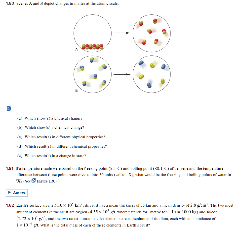 Solved 1.80 Scenes A and B depict changes in matter at the | Chegg.com