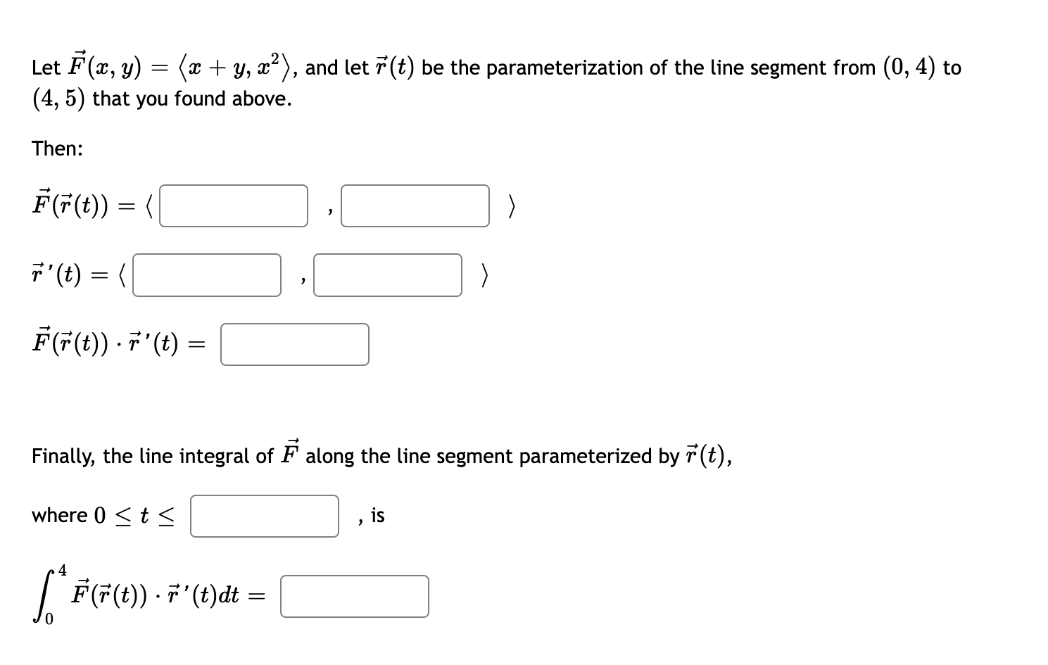 Solved Parameterize the line segment from (0,4) to (4,5). | Chegg.com