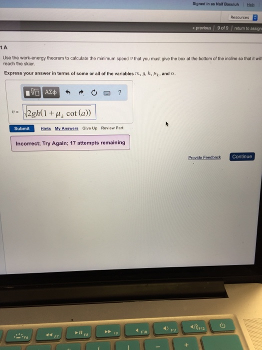 Solved Use the work-energy theorem to calculate the minimum | Chegg.com