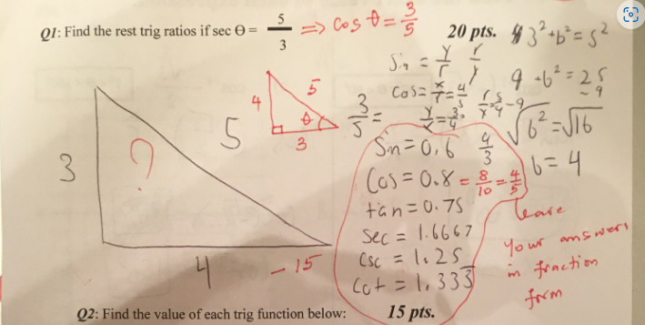 Solved ind the rest trig ratios if secθ=35⇒cosθ=53 20 pts. | Chegg.com