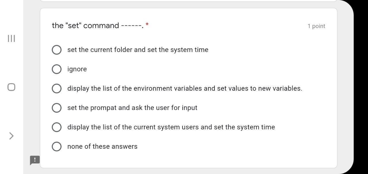 Solved * the "set" command 1 point III set the current | Chegg.com