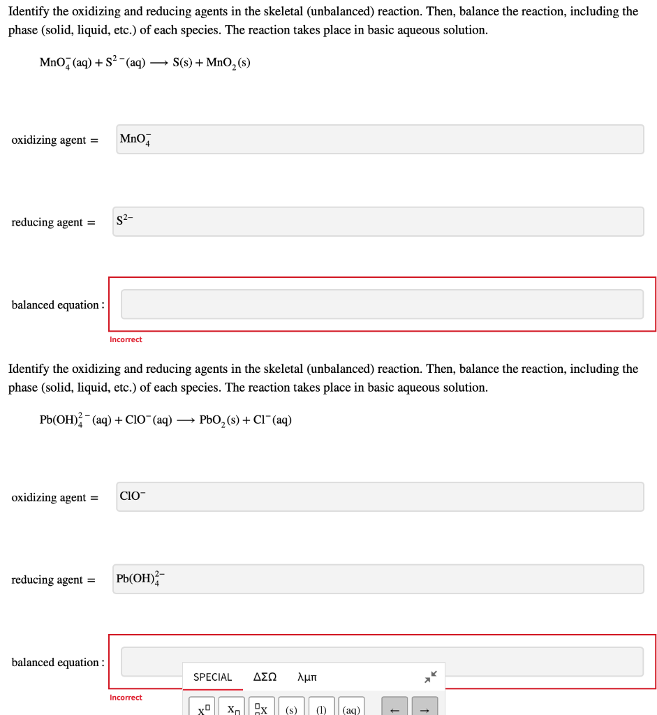 Solved Identify the oxidizing and reducing agents in the | Chegg.com