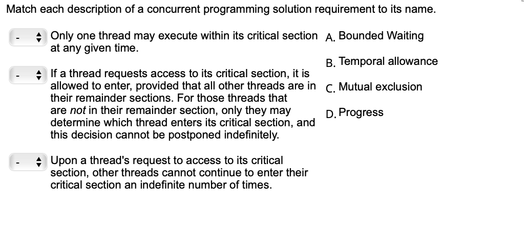 Solved Match each description of a concurrent programming | Chegg.com