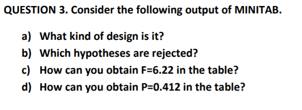 Solved Question 3 Consider The Following Output Of Minitab 9169