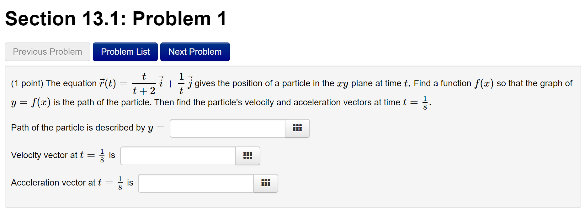 Solved Section 13.1: Problem 1 Previous Problem Problem List | Chegg.com