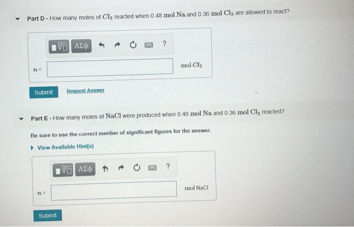 Solved Part A-What is the limiting reactant when 0.48 mol Na | Chegg.com