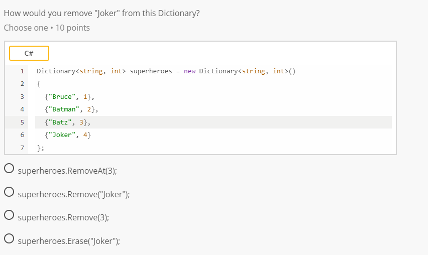 Solved How would you remove "Joker" from this Dictionary? | Chegg.com
