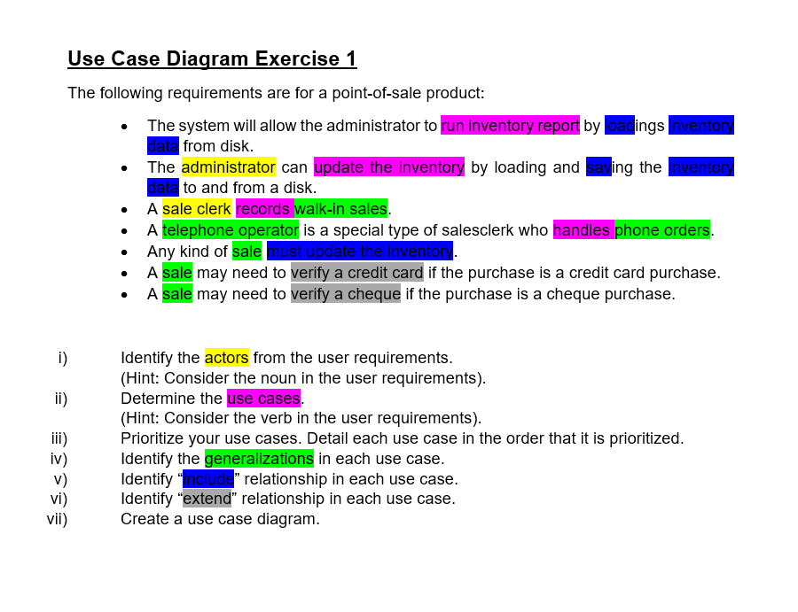 Solved Use Case Diagram Exercise 1 The following | Chegg.com