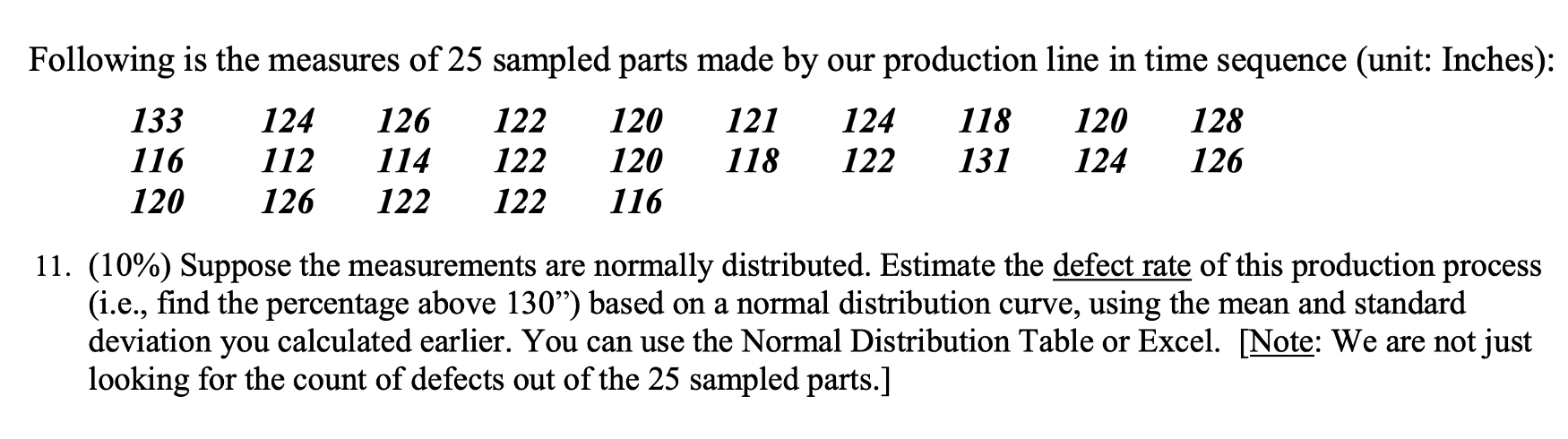 Solved Following is the measures of 25 sampled parts made by | Chegg.com