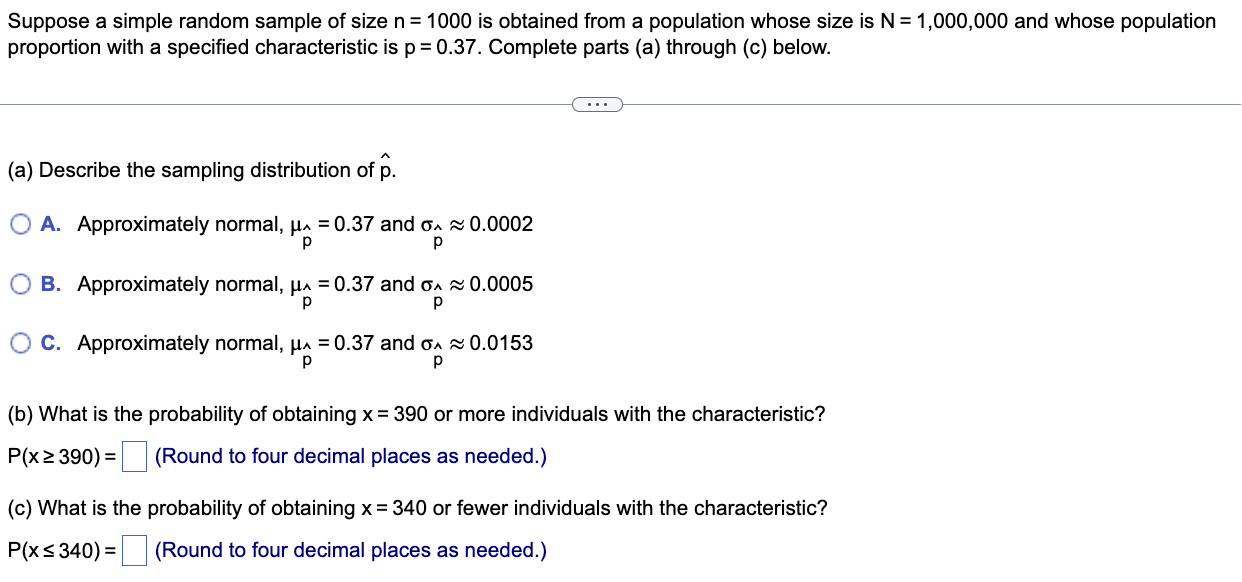 Solved Suppose a simple random sample of size n is obtained | Chegg.com