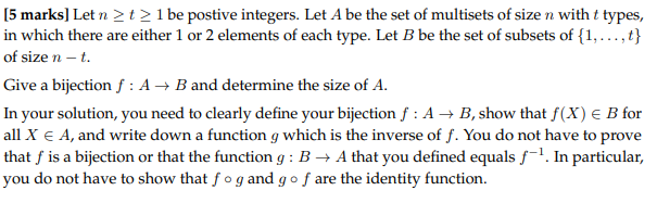 Solved [5 marks] Let n≥t≥1 be postive integers. Let A be the | Chegg.com