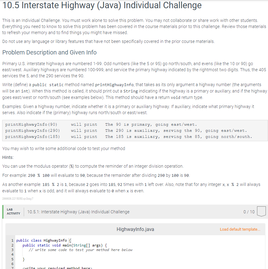 Solved This is an Individual Challenge. You must work alone | Chegg.com