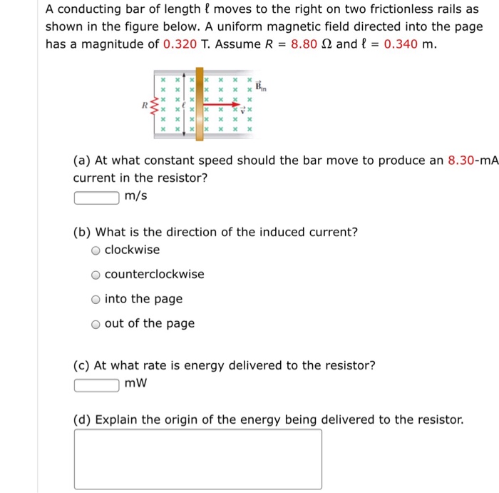 Solved A conducting bar of length l moves to the right on | Chegg.com