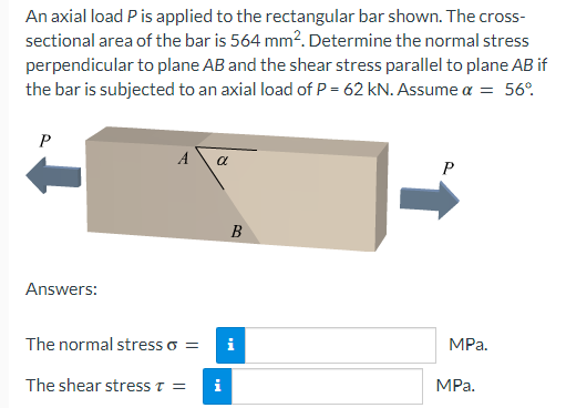 Solved An axial load P is applied to the rectangular bar | Chegg.com