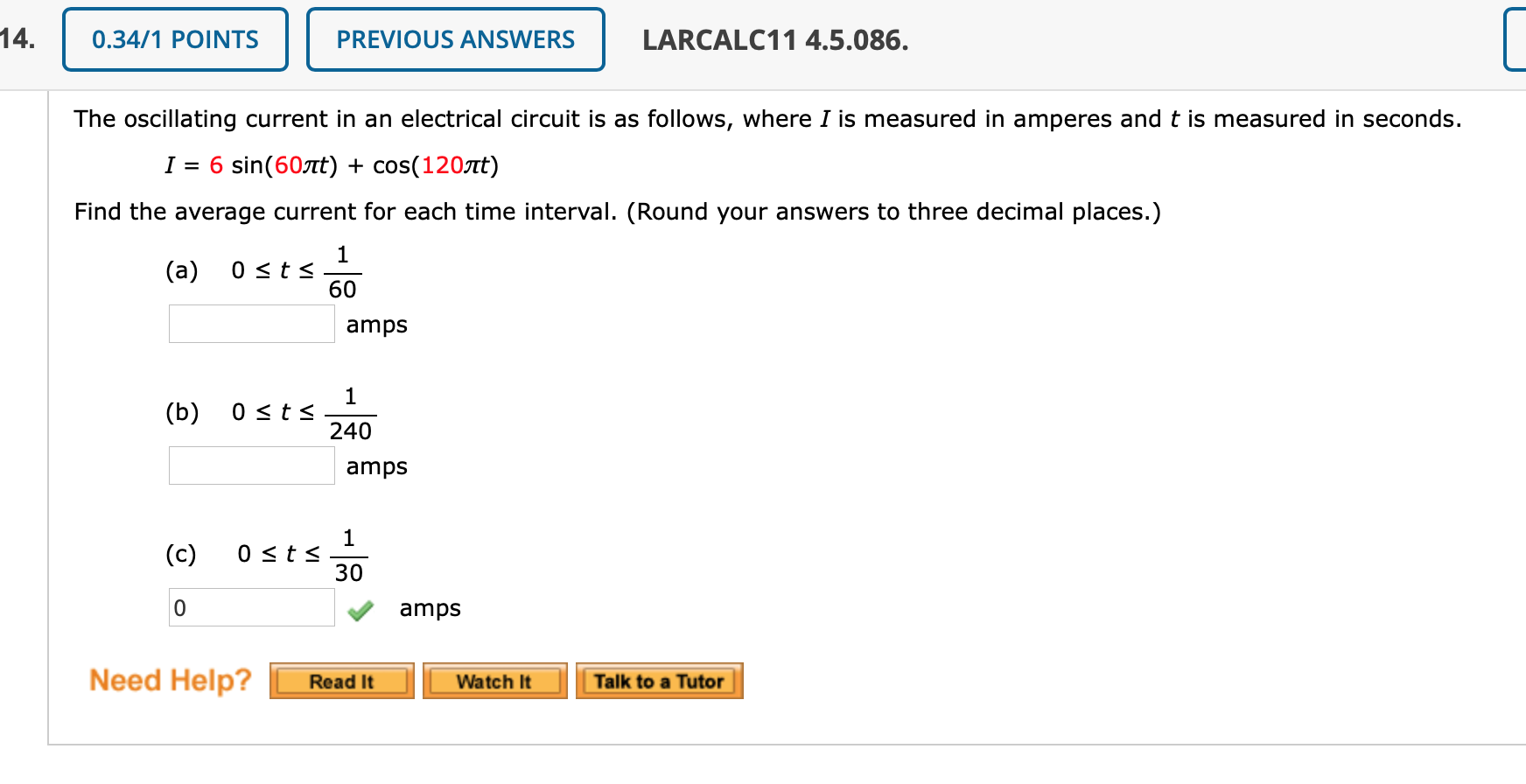 Solved The oscillating current in an electrical circuit is | Chegg.com