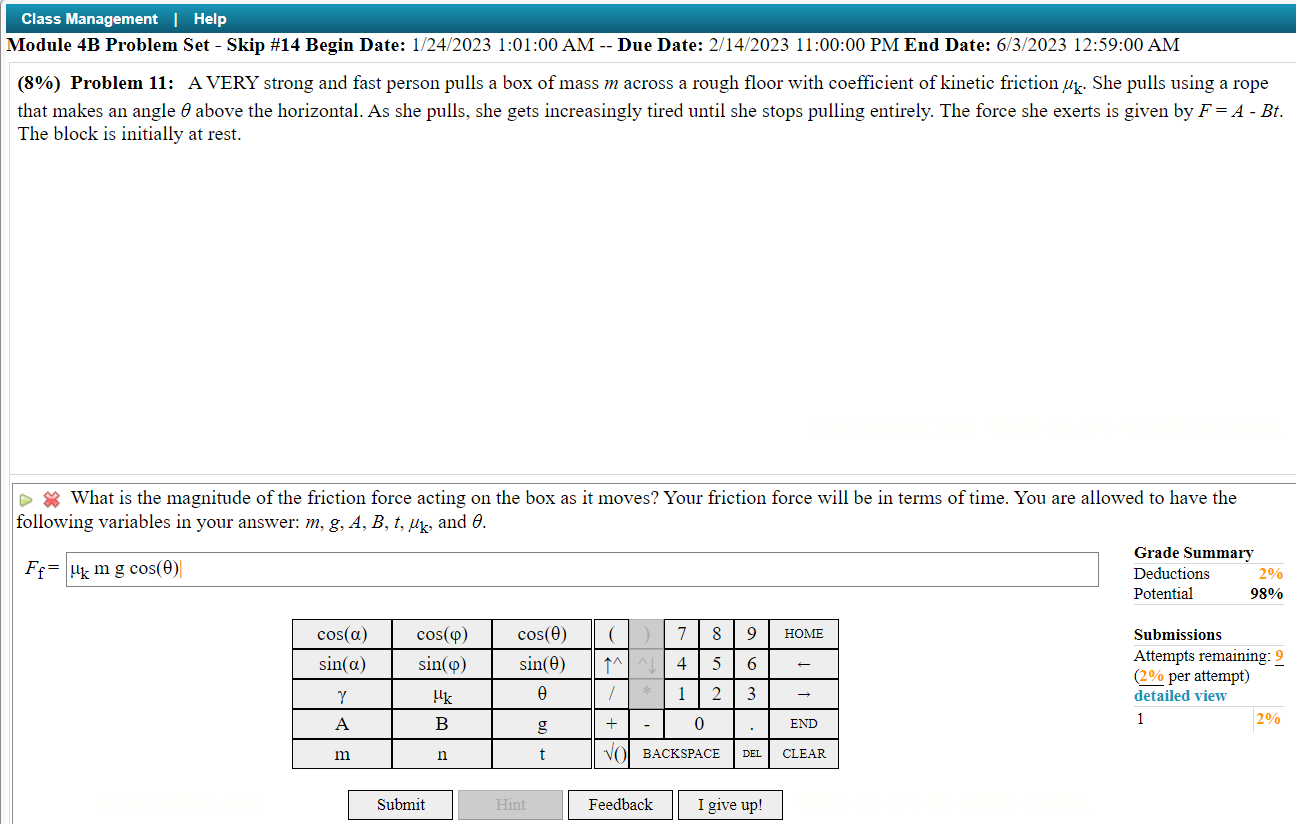 Solved (8\%) Problem 11: A VERY strong and fast person pulls | Chegg.com