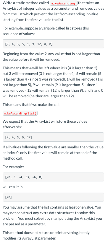 Solved Write a static method called makeAscending that takes | Chegg.com