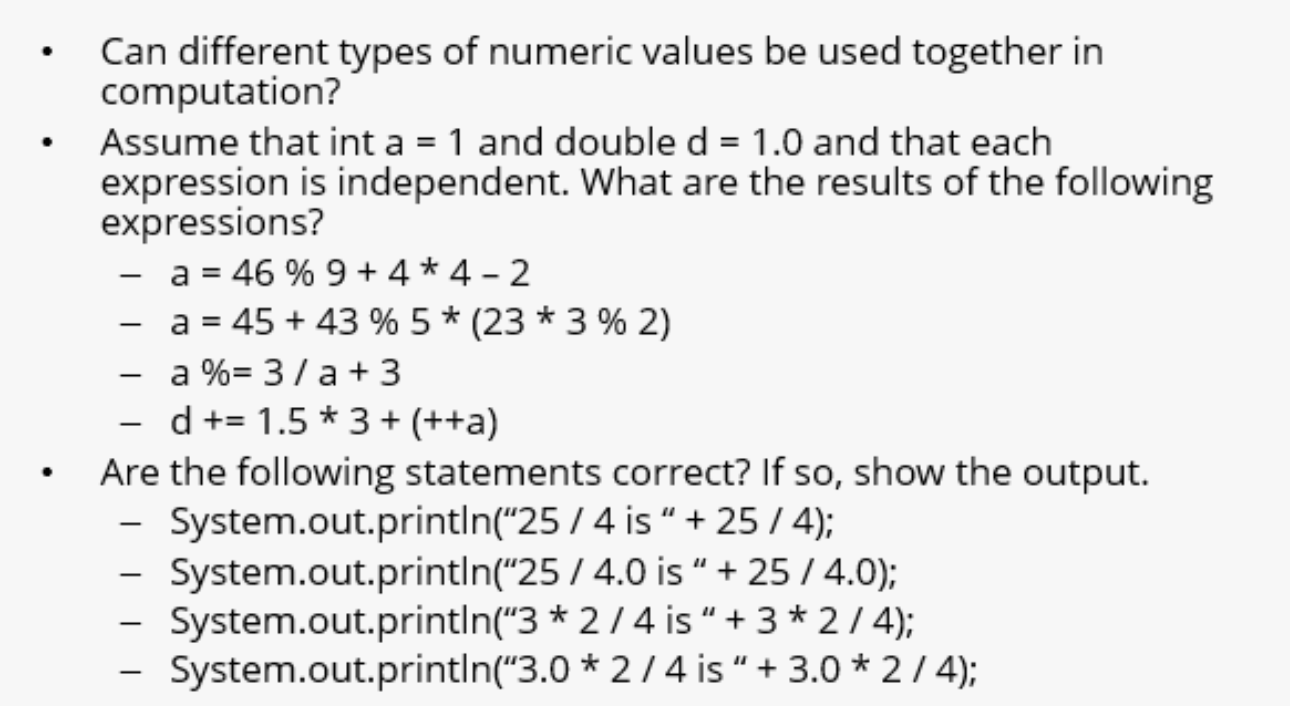 Solved . Can different types of numeric values be used | Chegg.com