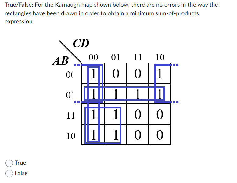 Solved Truefalse For The Karnaugh Map Shown Below There 7620