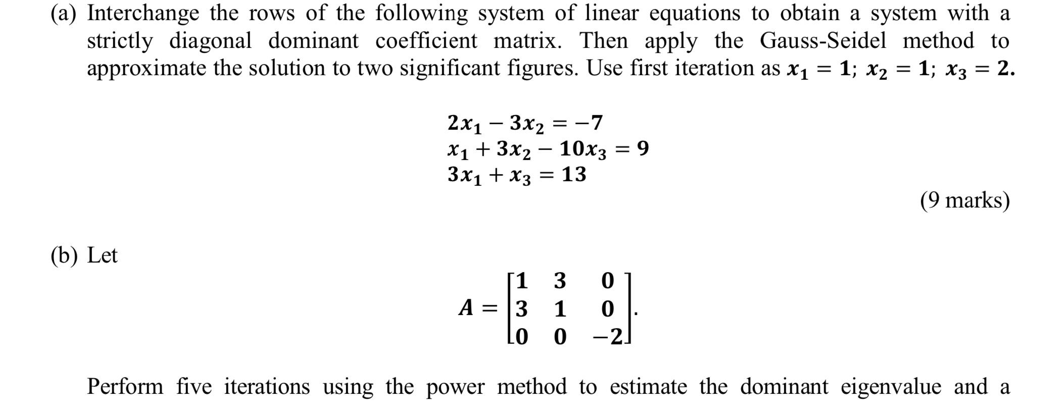Solved (a) Interchange the rows of the following system of | Chegg.com