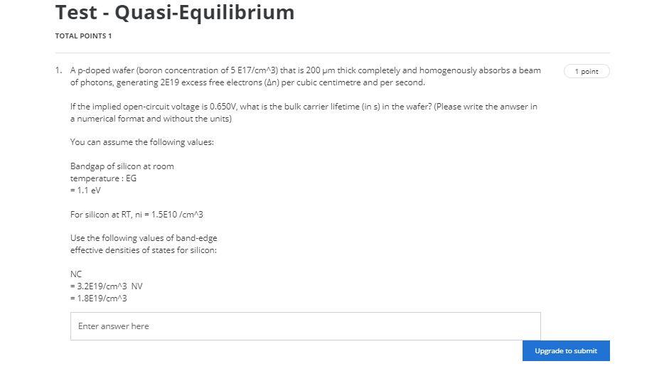 Solved Test - Quasi-Equilibrium TOTAL POINTS 1 1 point 1. A | Chegg.com