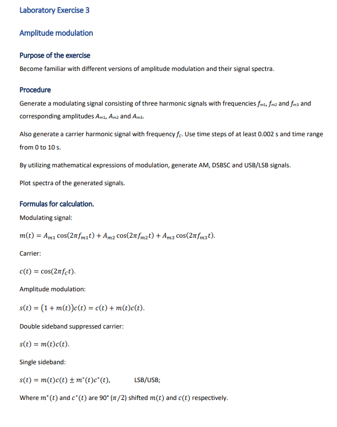 Solved Amplitude modulation Purpose of the exercise Become | Chegg.com