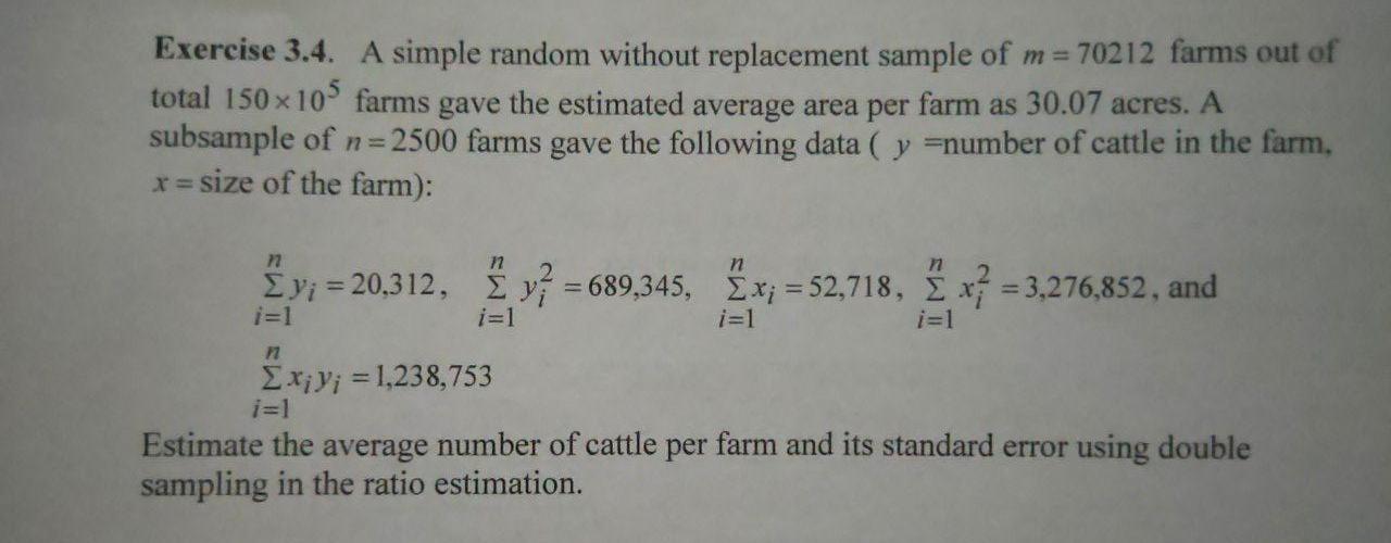 Exercise 3.4. A simple random without replacement | Chegg.com