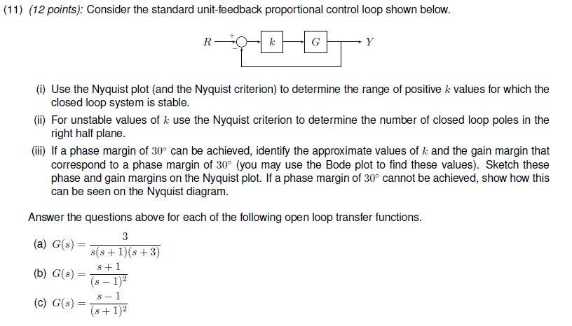 Solved (11) (12 points): Consider the standard unit-feedback | Chegg.com