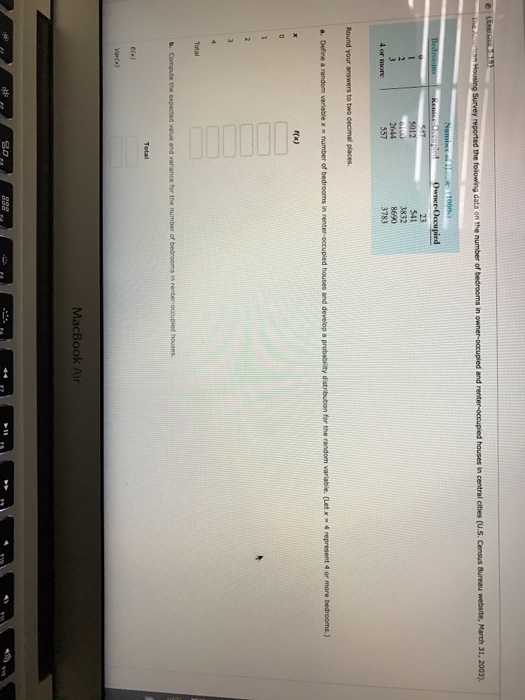 Solved Housing survey reported the folowing data on the | Chegg.com